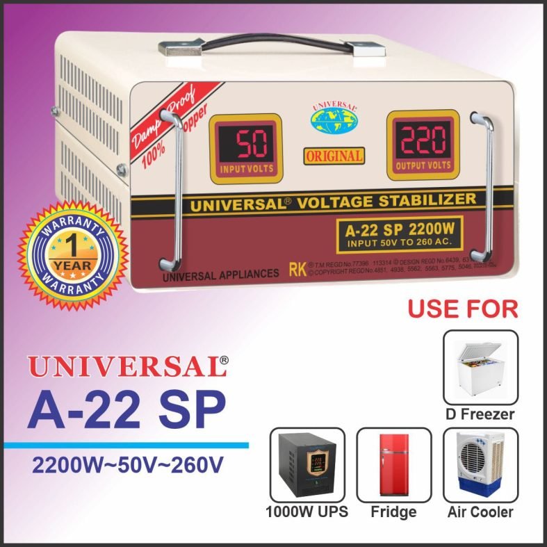 UNIVERSAL Voltage Stabilizer for Refrigerator, A22SP 2200W 50V-250V